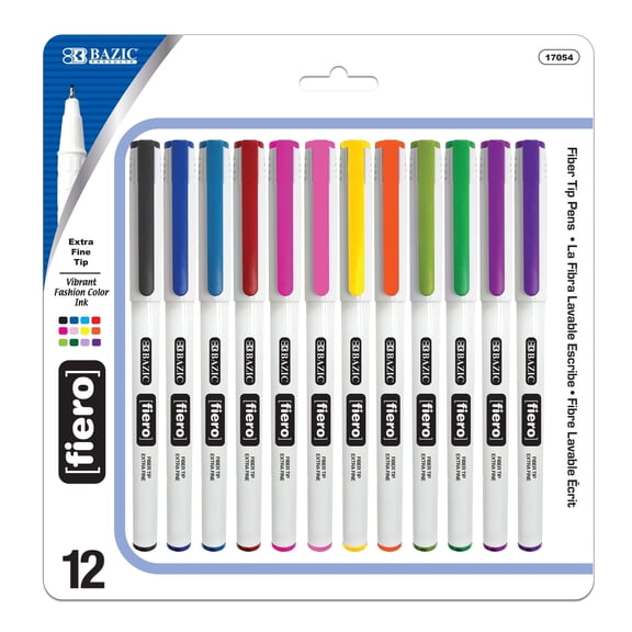 BAZIC Fiero 12 Color Fiber Tip Fineliner Pen, 0.4mm, (12/Pack), 12-Pack ...