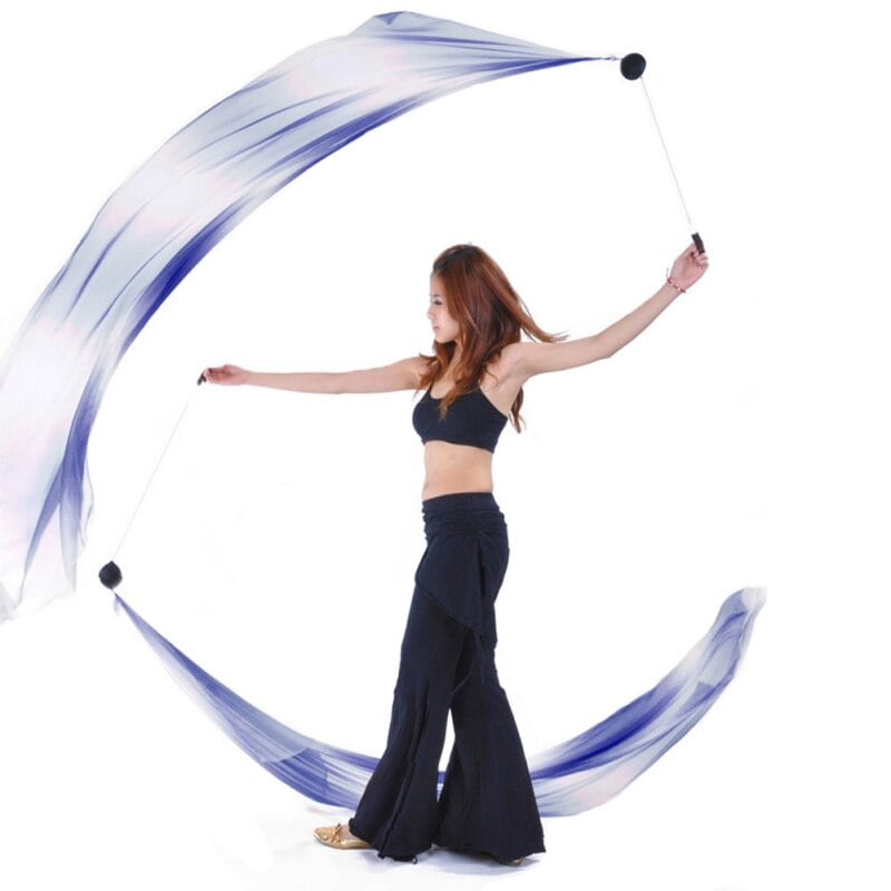 2Pcs Silk Veil And 2 Pcs POI Chain Ball Belly Dance Silk Veil POI ...