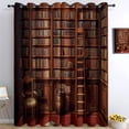 Bookshelf Blackout Curtains, Retro Chair Wood Texture Window Drapes for ...