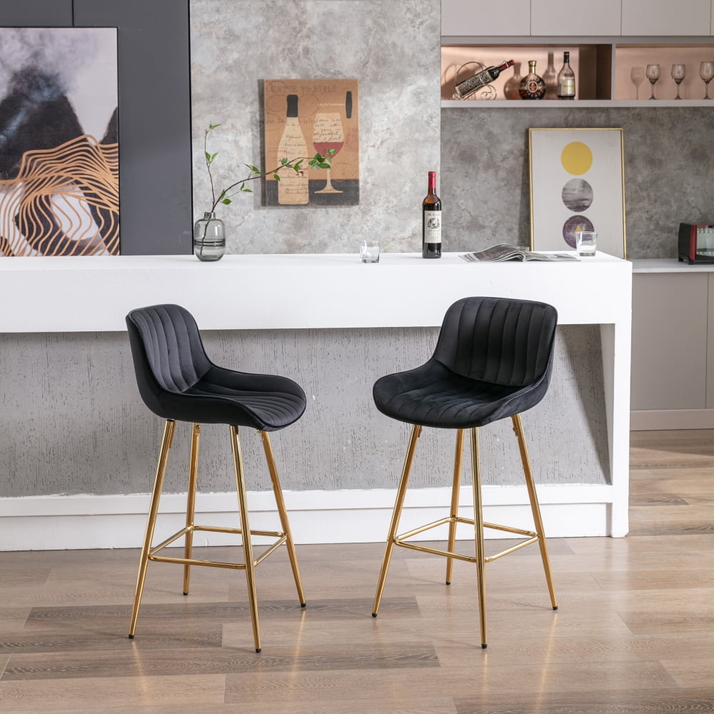 Bar Stools Set of 2,Contemporary Velvet Upholstered Counter Stools with ...