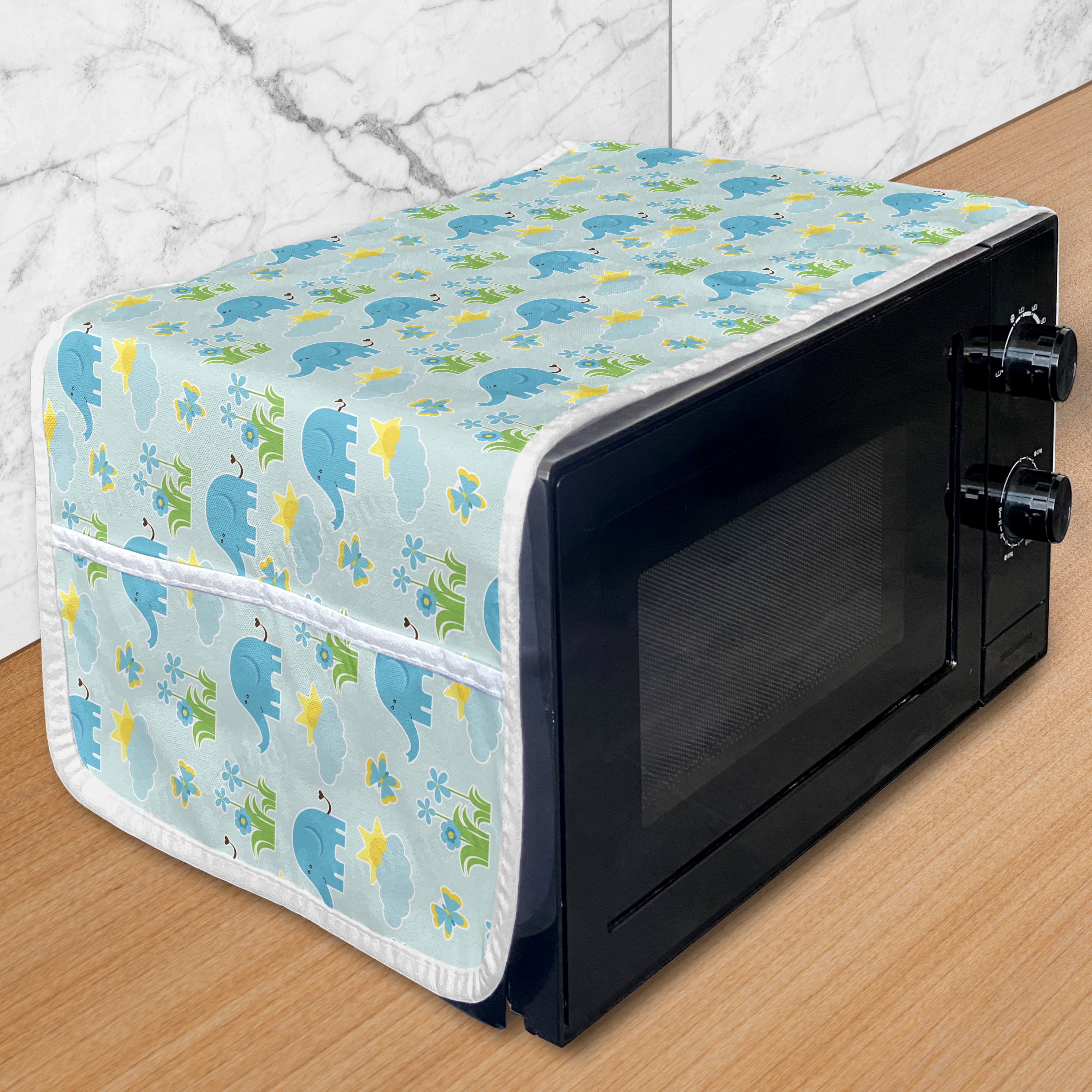 Cartoon Microwave Oven Cover, Funny Elephants and Sun Clouds ...