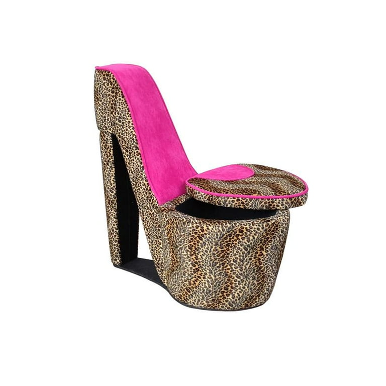 Pemberly Row Modern 32.86 High Heel Wood Storage Accent Chair in Pink Cheetah Walmart