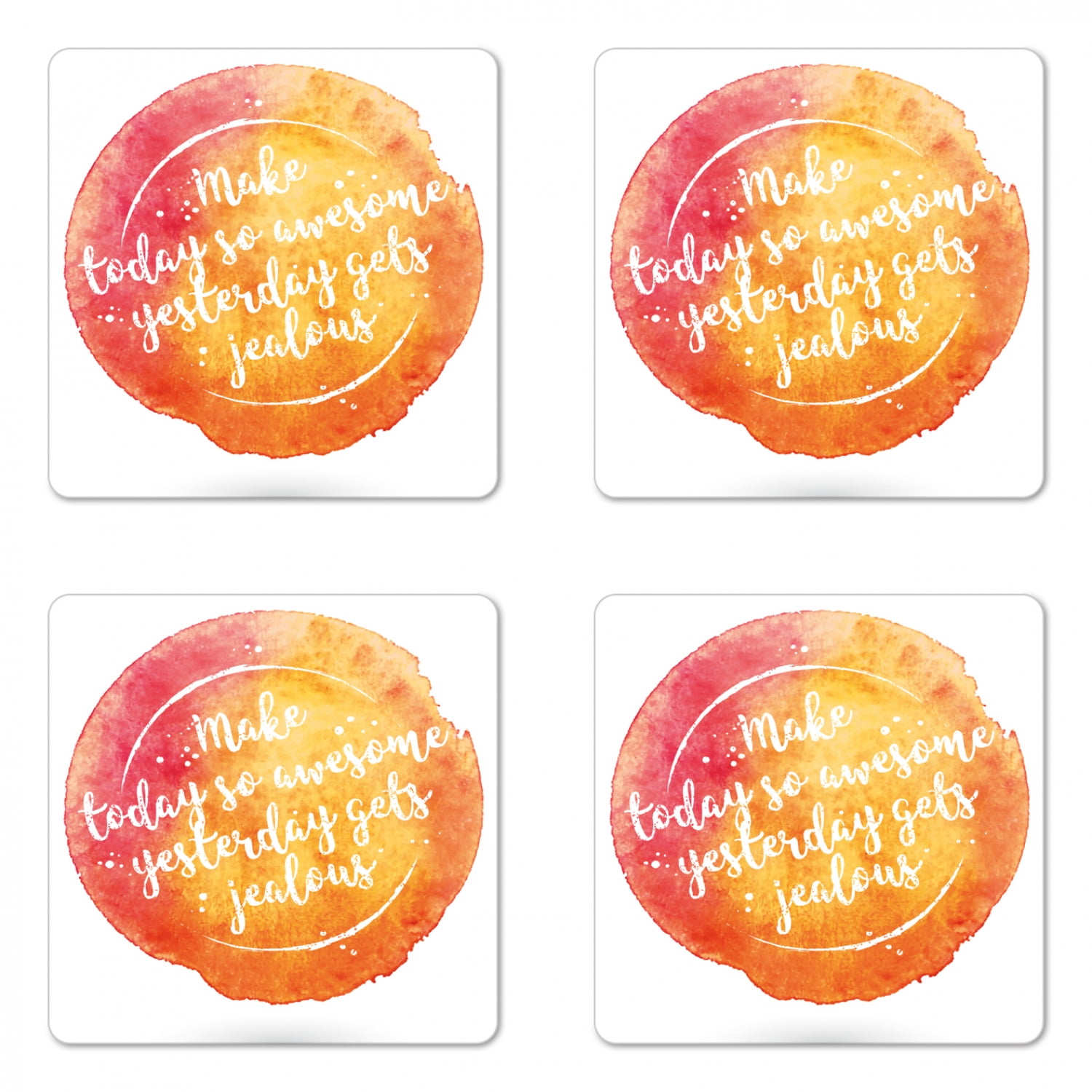Saying Coaster Set of 4, Motivational Message on Grunge Vibrant ...