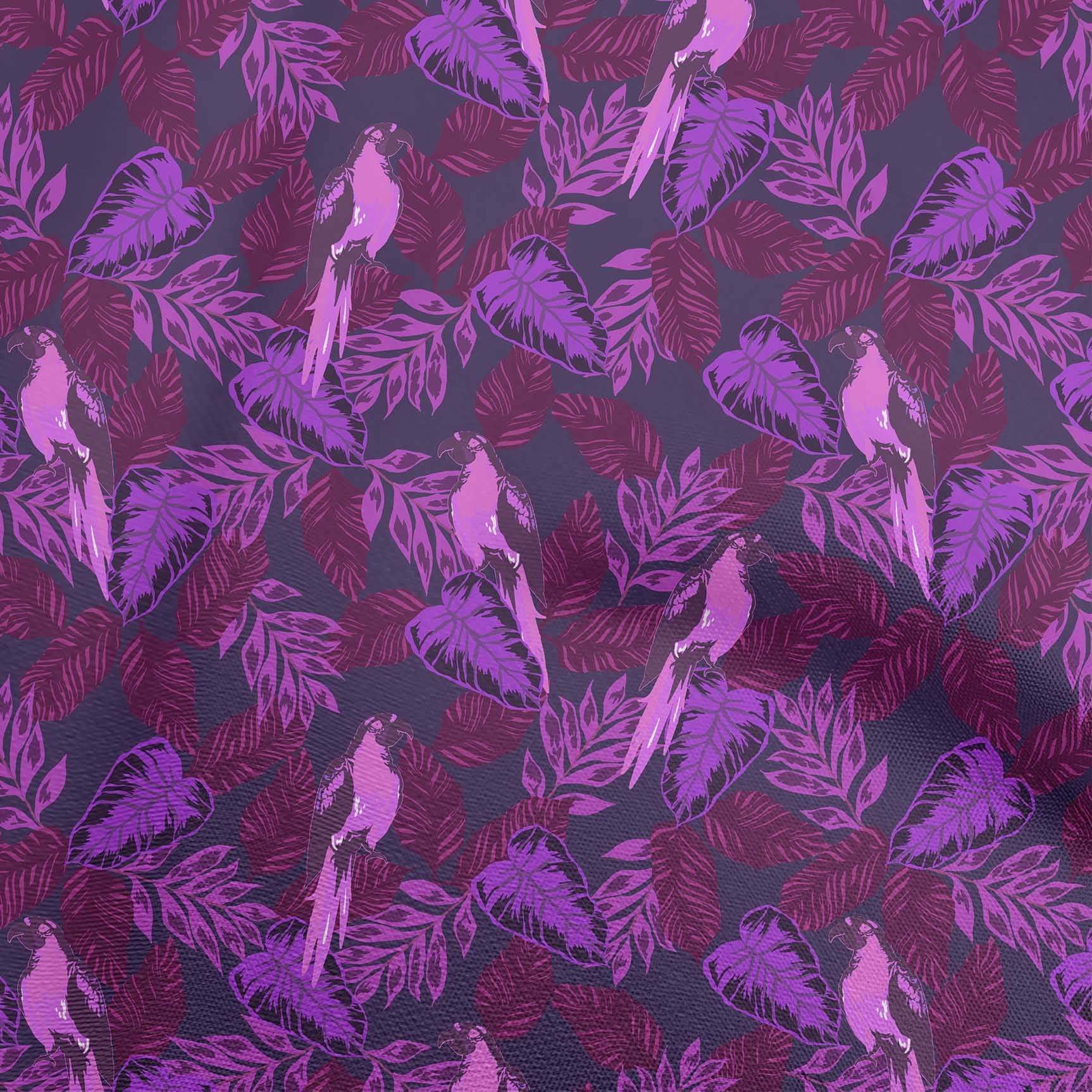 oneOone Cotton Jersey Plum Fabric Tropical & Bird Sewing Material Print ...