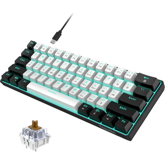SHIQI-60% Wired Mechanical Gaming Keyboard, Ice Blue LED Backlit 61 ...