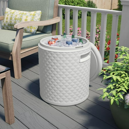 Suncast 54 Quart 60 Can Round Outdoor Patio Cooler, Side Table, & Stool ...
