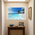 Large 3D Beach Sea Window Decal Wall Sticker, Exotic Beach View Art ...