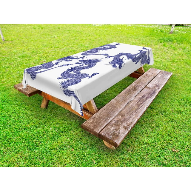 Dragon Outdoor Tablecloth, Indigenous Japanese Dragons White Background ...