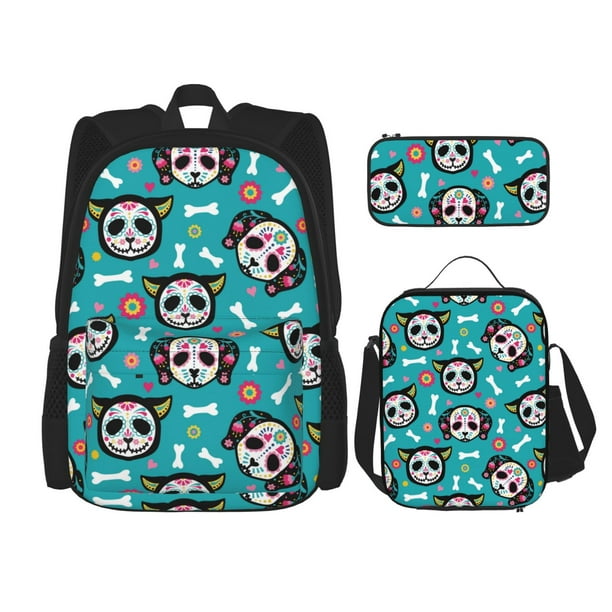 Fotbe Skull Cat Set Escolar 3 en 1 para Niños - Mochila Duradera con Lonchera Aislante y Estuche ...