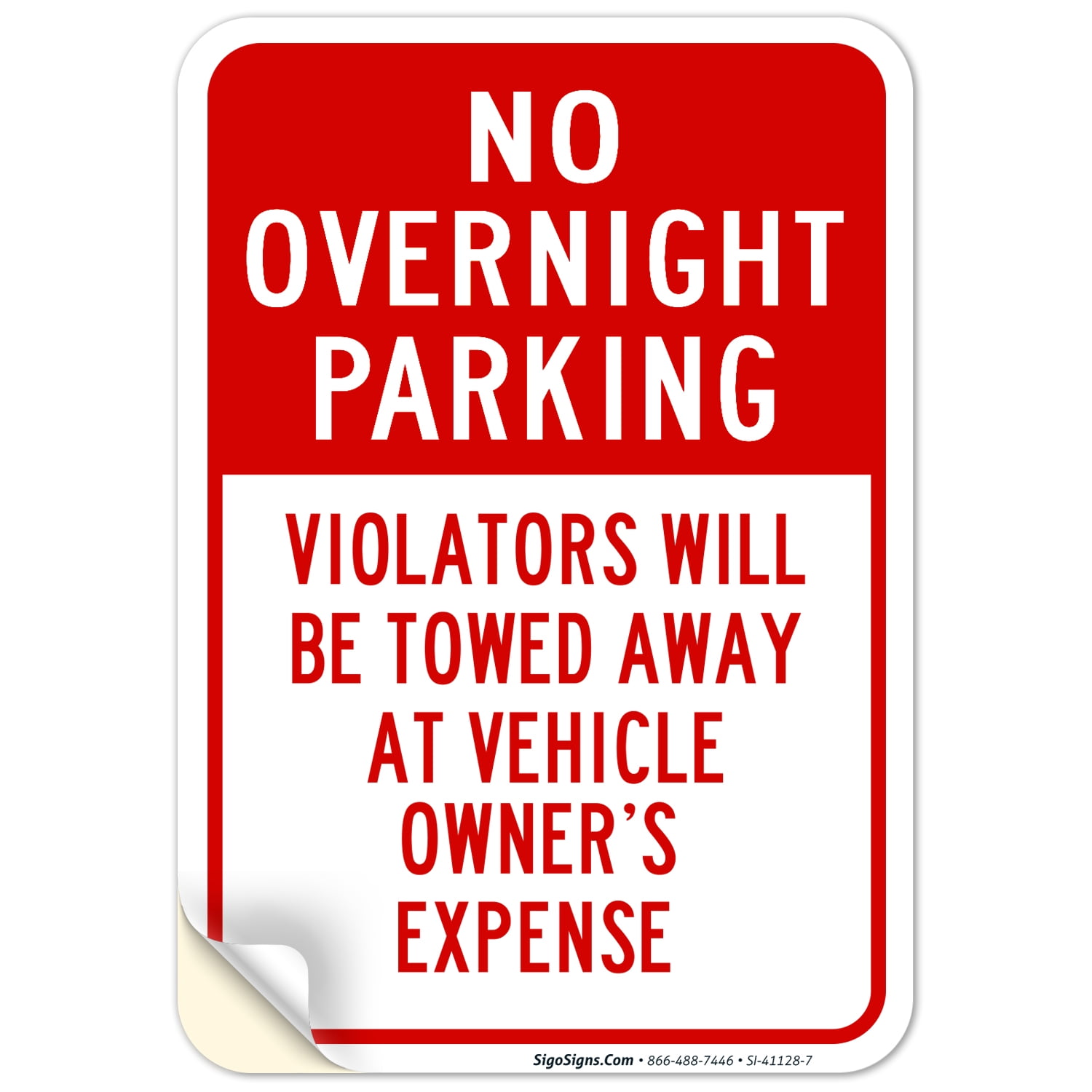 No Overnight Parking Violators Will Be Towed Away, 10x7 Vinyl Sticker ...