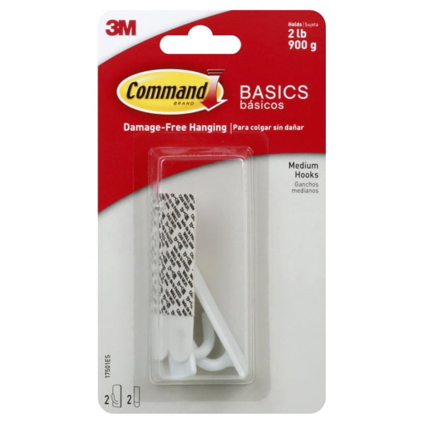 Command Basic Skinny Nose Hooks, White, Medium, 2 Hooks, 2 Strips/Pack ...