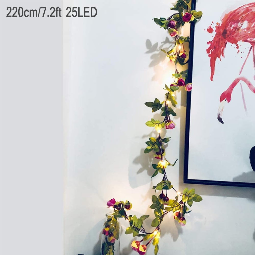 Dofanfy 20/25/30LED Artificial Rose Flower Vine LED String Lights ...