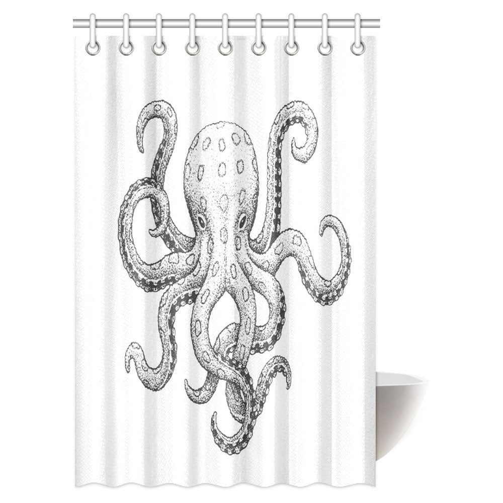 Mypop Octopus Shower Curtain Blue Ringed Octopus Camouflage Marine