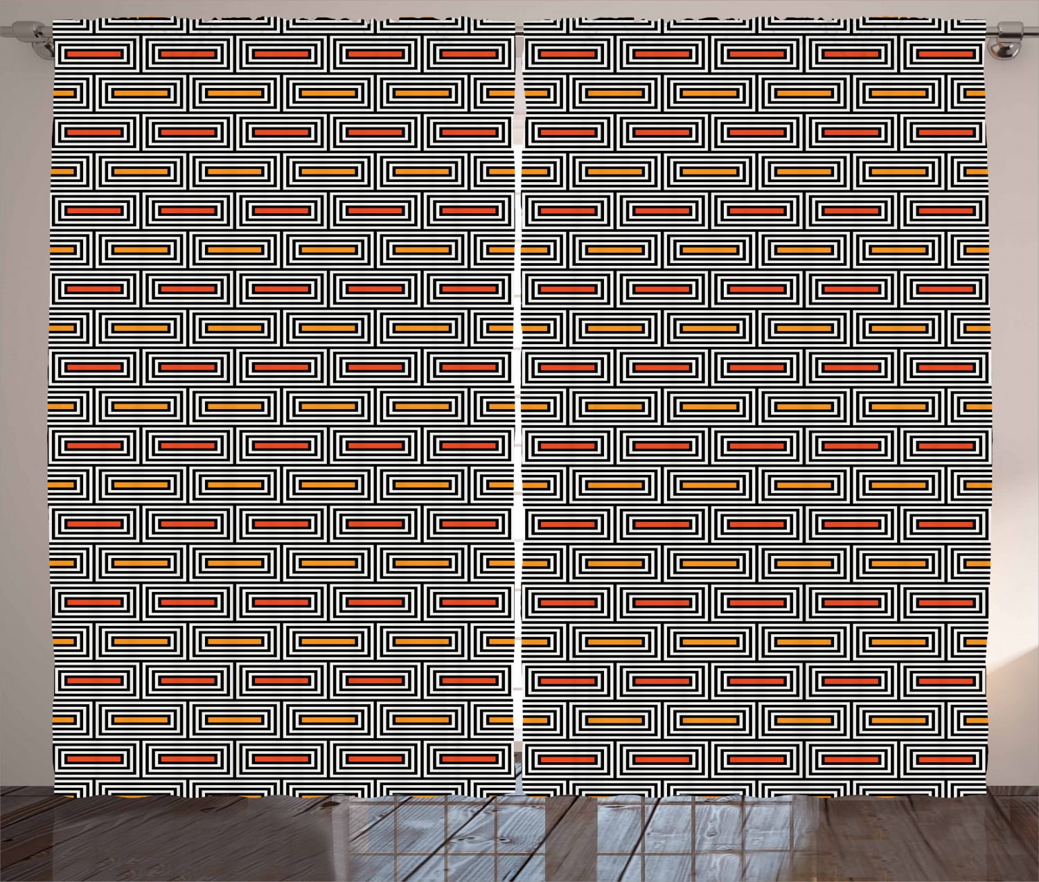Geometric Curtains 2 Panels Set, Repeating Rectangular Blocks Abstract ...