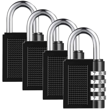 HUSERYT 4 Digit Combination Padlock 4 Pack Heavy Duty Combination Code ...