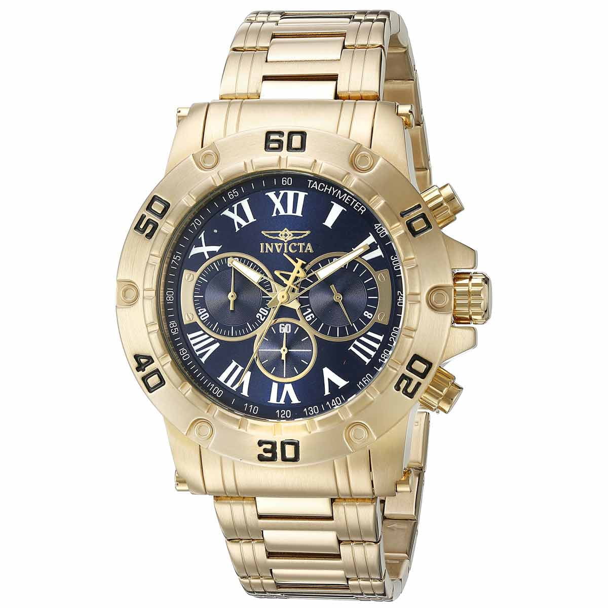 Invicta Men's 19699 Specialty Blue Dial Yellow Gold Steel Bracelet ...