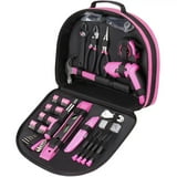 THINKWORK 122-Piece Pink Household Power Hand Tool Kit with 3.6V Rotatable Electric Screwdriver ...