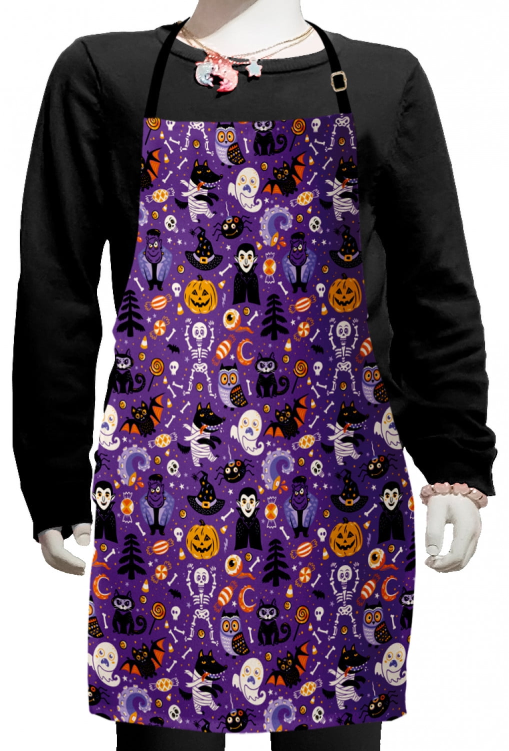 Halloween Kids Apron, Cartoon Design Horror Symbols of Vampire Ghost ...