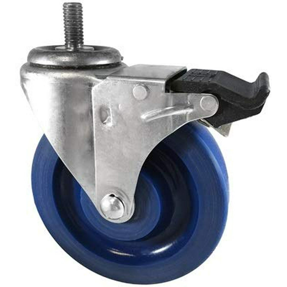 CasterHQ - 4" X 1.25" Blue Solid Polyurethane Wheel - 1/2"-13x1 ...