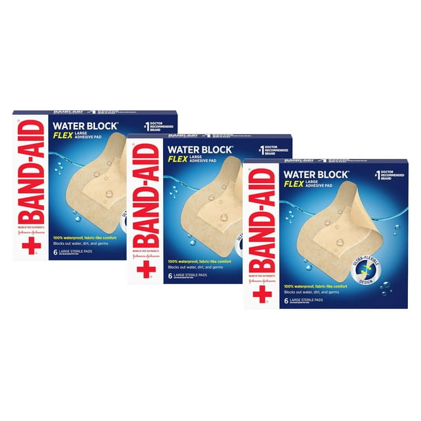 Band-Aid Brand Water Block Flex Waterproof Adhesive Pads, Large, 6 ct ...