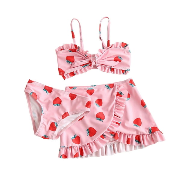 Swimsuits For Girls 3 Piece Strawberry Prints Cute Bikini Briefs Bikini