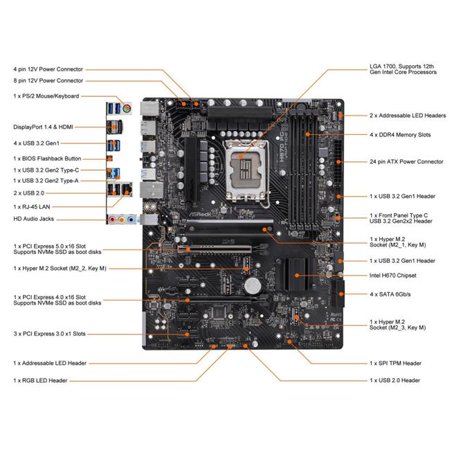 ASRock H670 PG RIPTIDE LGA 1700 Intel H670 SATA 6Gbs DDR4 ATX ...