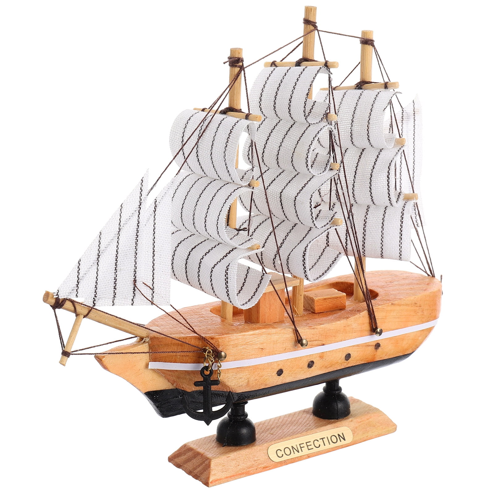 Etereauty Sailboat Ornament Wooden Boat Decor Model Desktop Sailing ...