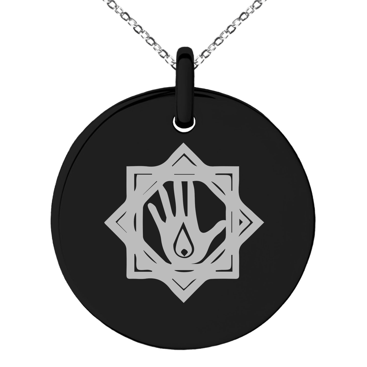 Stainless Steel Blood Magic Rune Engraved Small Medallion Circle Charm ...