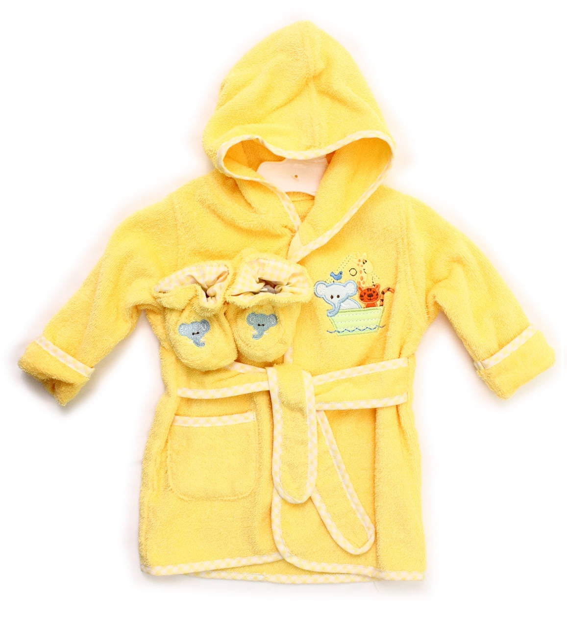 Spasilk 100% Cotton Hooded Terry Bathrobe with Booties, Yellow Ark, 0-9 ...