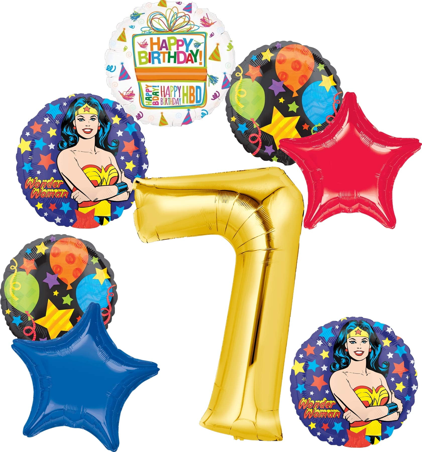 Wonder Woman Party Supplies 7th Birthday Balloon Bouquet Decorations ...