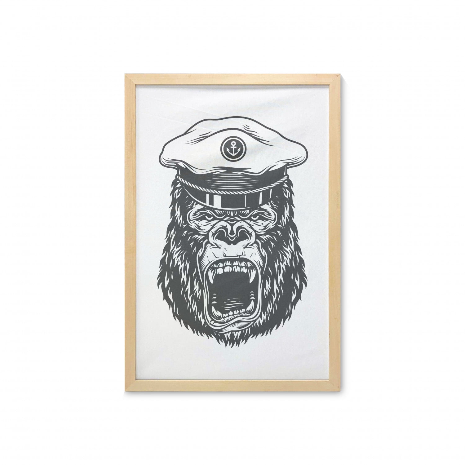 Vintage Nautical Tattoo Wall Art with Frame, Monochrome Angry Gorilla ...