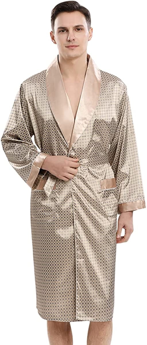 Haseil Men's Satin Robe Dragon Luxurious Silk Spa Long Sleeve House ...