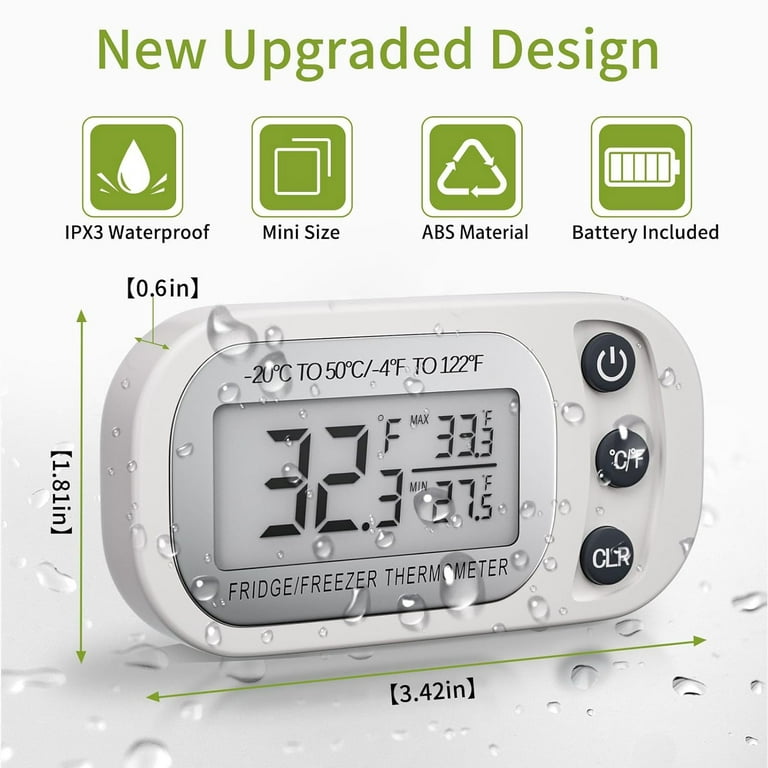 Fridge Thermometers Tnfeeon Digital LCD Refrigerator Thermometer, Large ...