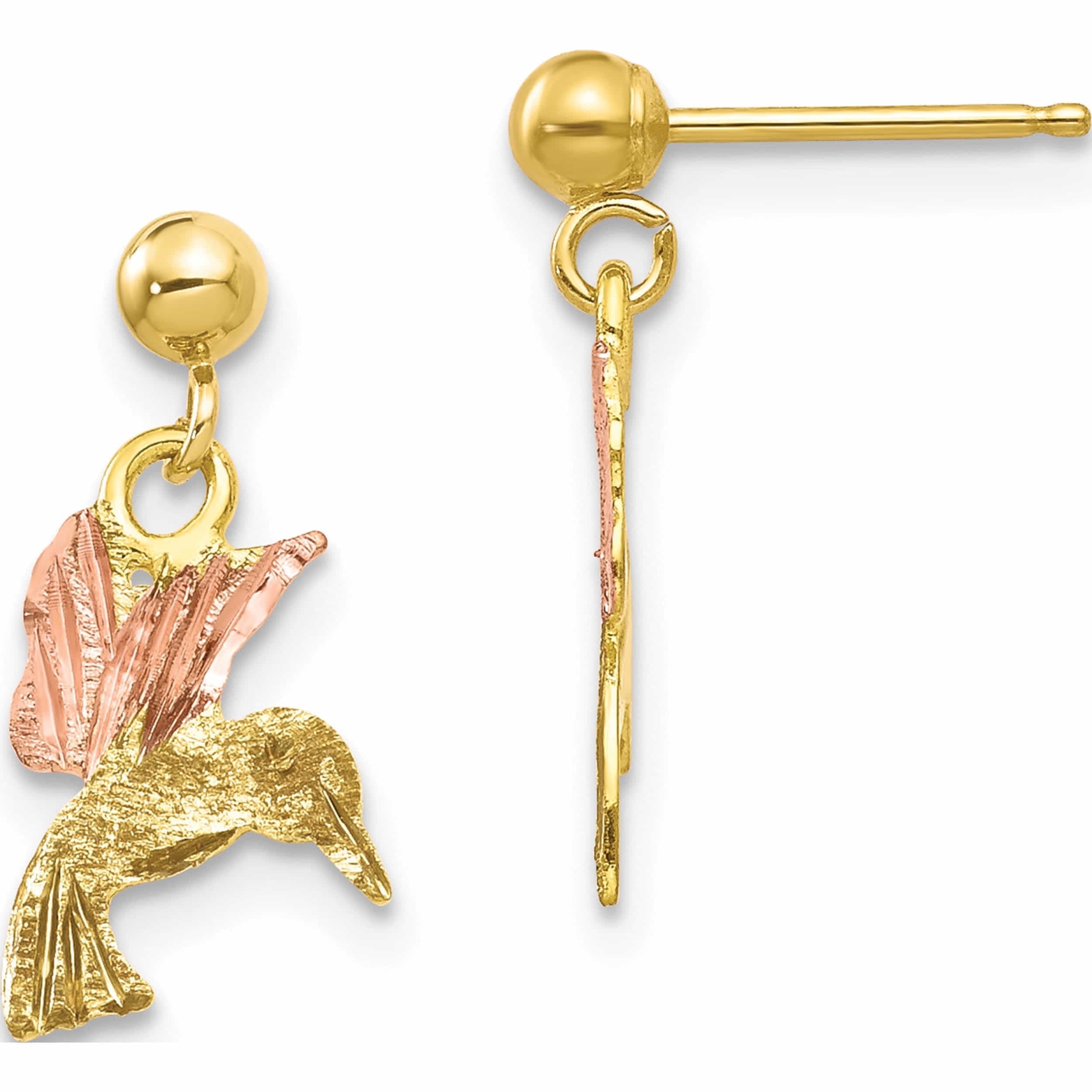 10K Yellow Gold Tri-Color Black Hills Post Dangle Earrings (16 X 7 ...