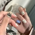 Daily Short Wear Nail Piece Cute Hand Painted Bow Hello Puppy Three