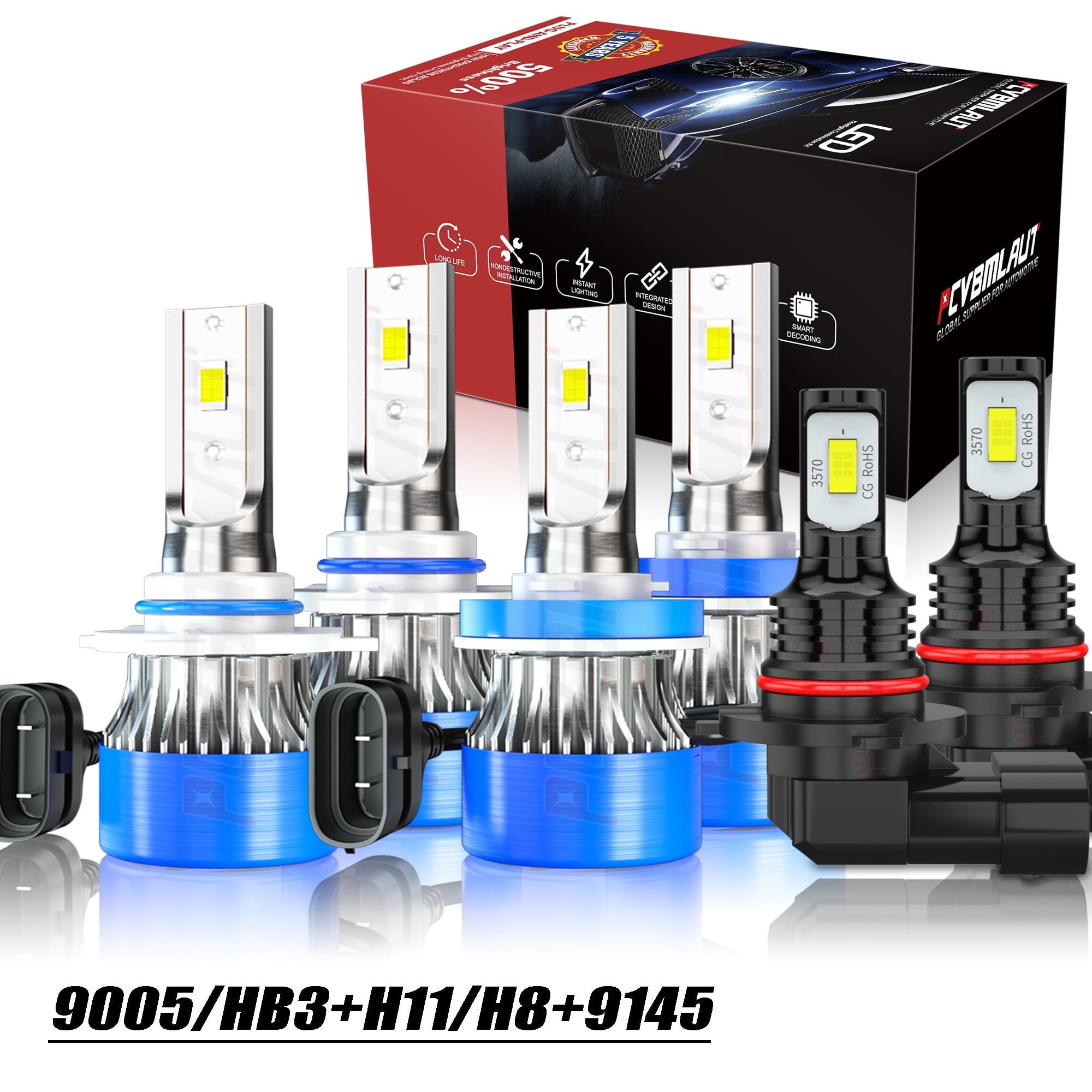 9005+H11+9145 LED Headlight Bulbs 6000K White LED High Low Beam Fog ...