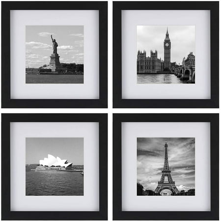 AmPm Tempered Glass 4 Pcs Square 8x8 inch Photo Picture Frames with ...