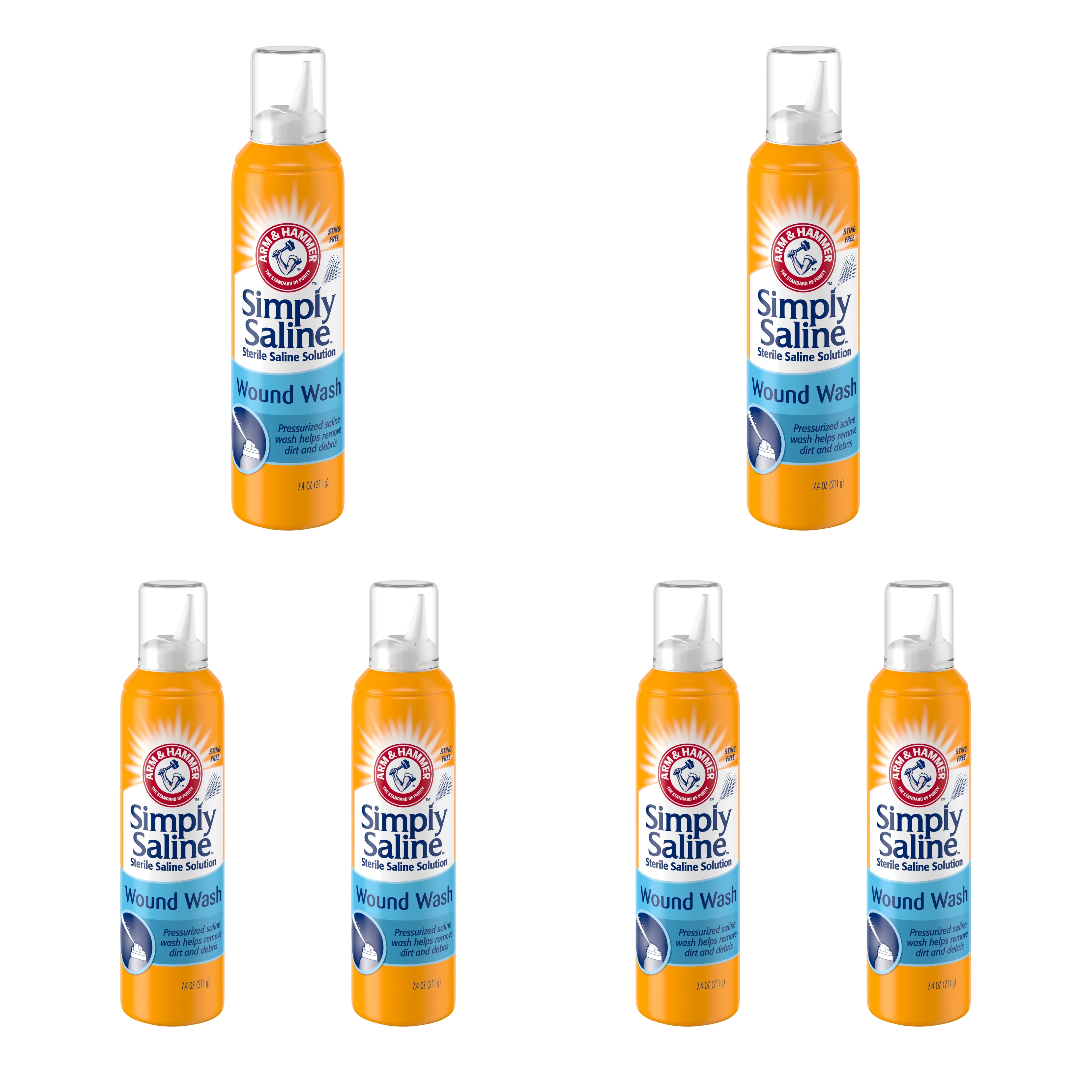6 Pack Arm & Hammer Simply Saline Wound Wash Spray, Sting-Free, 7.4 oz ...