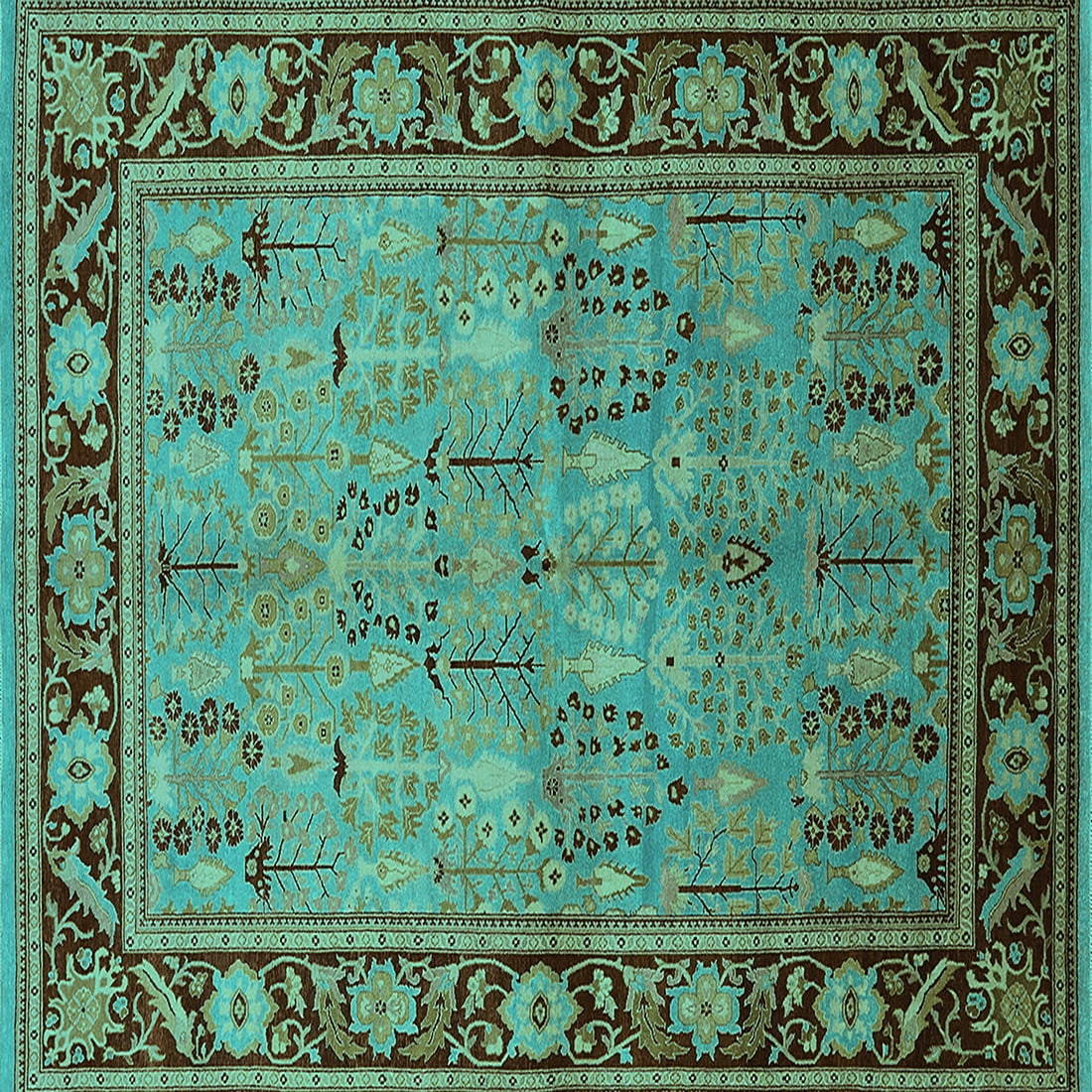 Ahgly Company Machine Washable Indoor Square Oriental Turquoise Blue ...