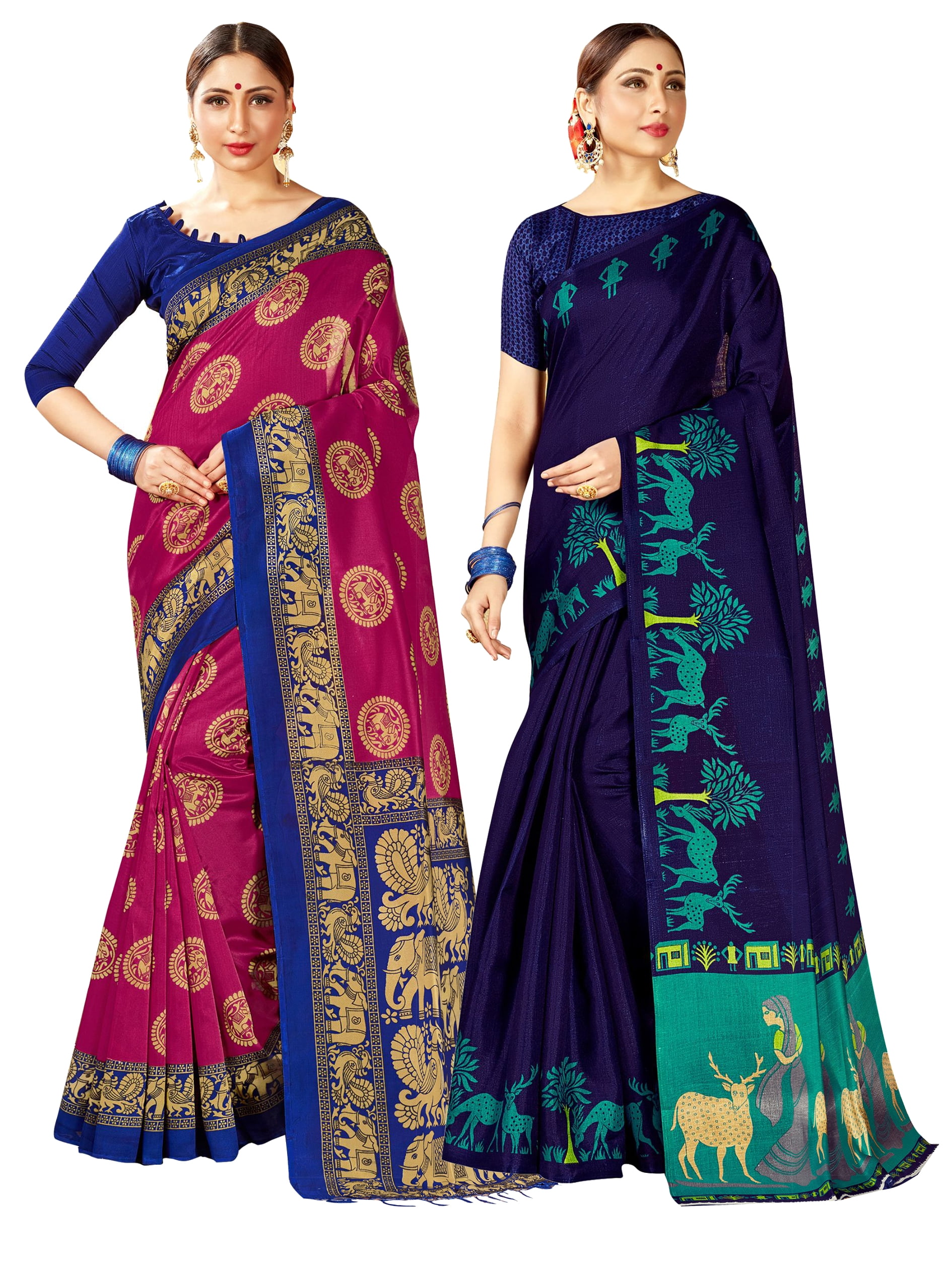 Pack of Two Sarees for Women Mysore Art Silk Printed Indian Diwali Sari ...