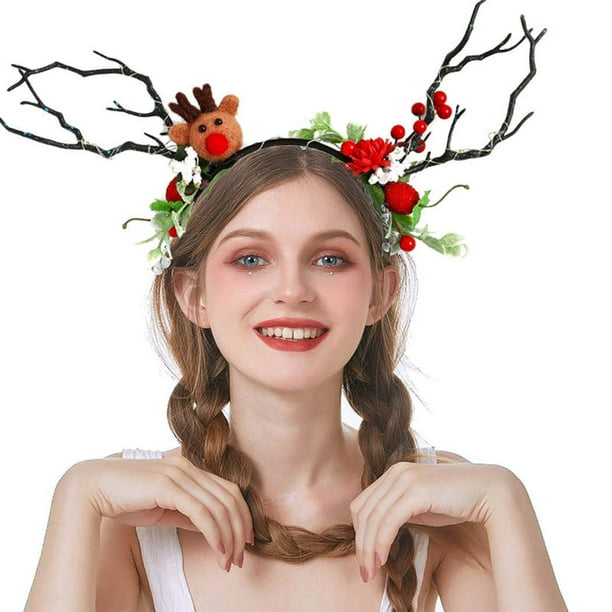 Genbree Christmas Glowing Headbands Reindeer Antlers Hair Hoops LED ...
