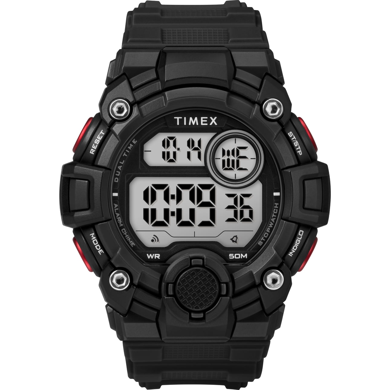 Timex Men's DGTL A-Game Black/Red 50mm Sport Watch, Resin Strap ...
