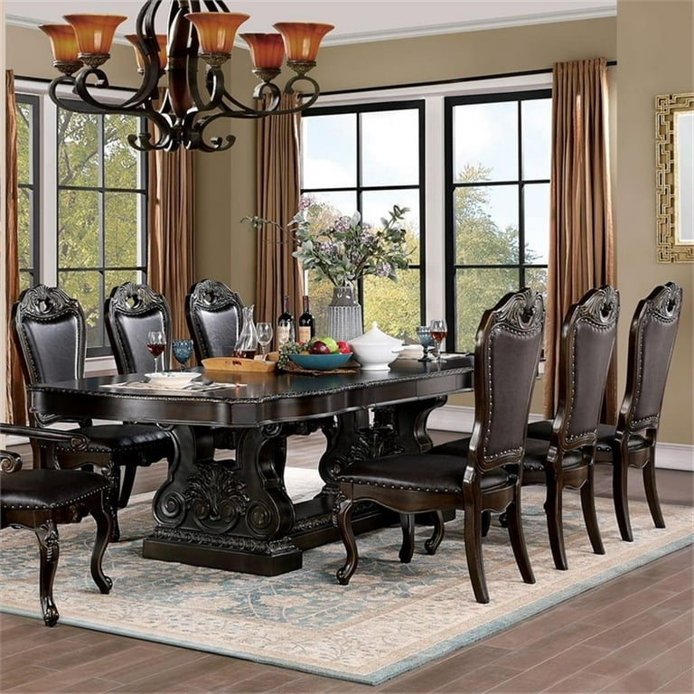 Furniture of America Lido Traditional Wood 7 Piece Dining Table Set in Walnut