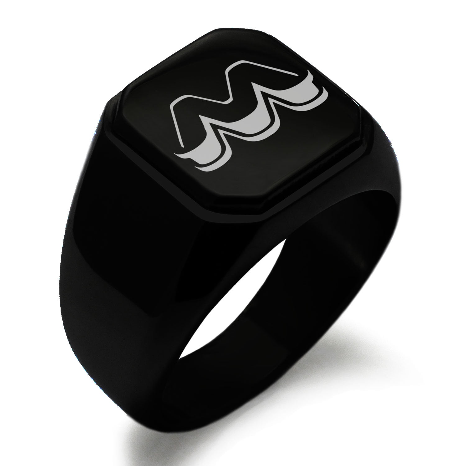 Stainless Steel Letter M Initial 3D Monogram Engraved Engraved Square ...