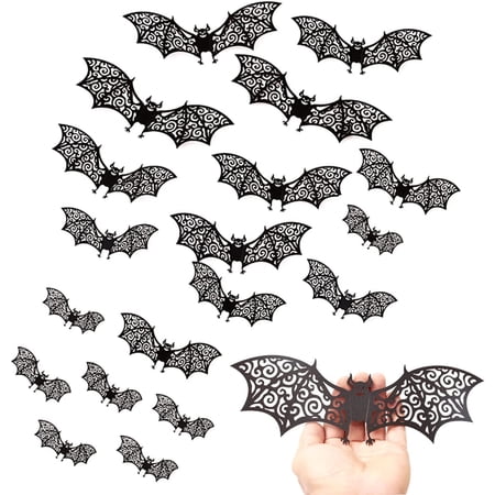 36 Pcs 3D Halloween Bats Decorations, w PVC Paper Bats for Wall Decor ...