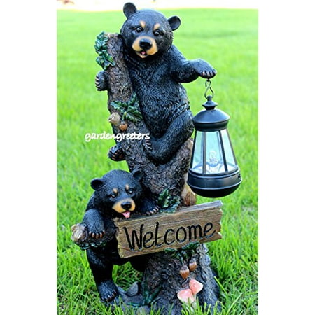 BEAR CUBS WITH SOLAR LIGHT STATUE SOLAR BEAR LANTERN FIGURINE | Walmart ...