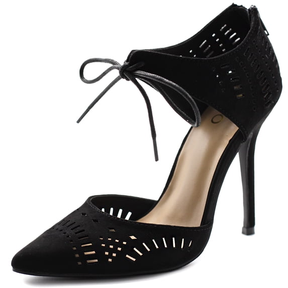 Ollio Women's Shoes Cut Out Lace-up Faux Suede Stiletto High Heel ...