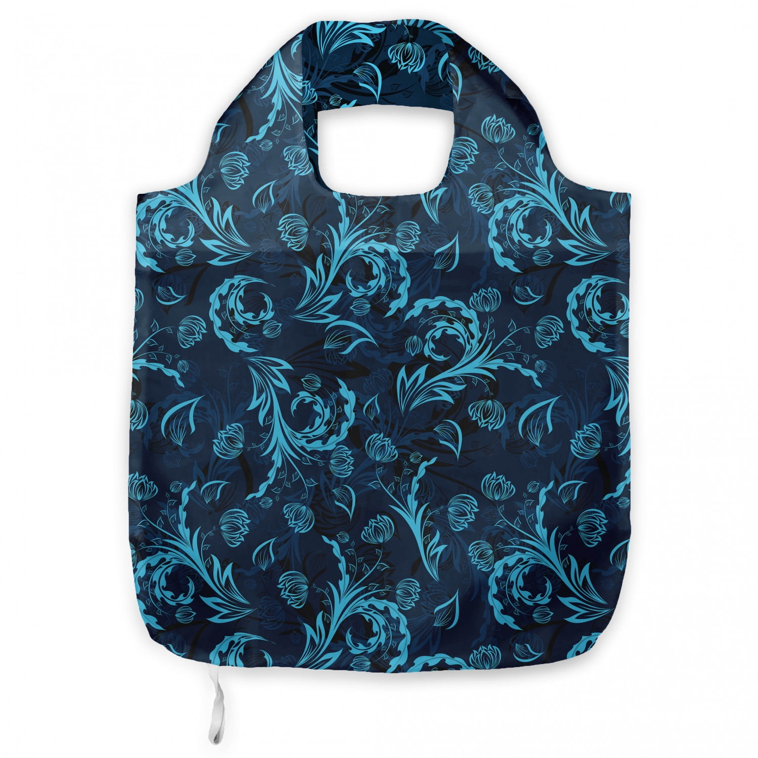 Blue Shopping Tote Bag, Abstract Damask Inspired Curvy Flower Ornate ...