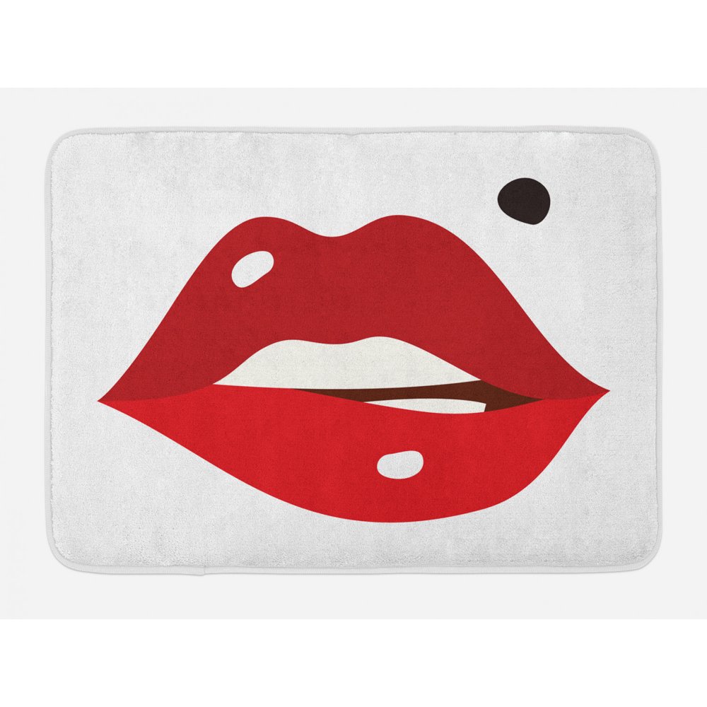 Lips Bath Mat, Minimalistic Design of Lipstick with Upper Lip Mole ...