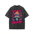 Black Graphic Tee Unisex Vintage Washed Loose Crew Neck T-Shirt Flame ...